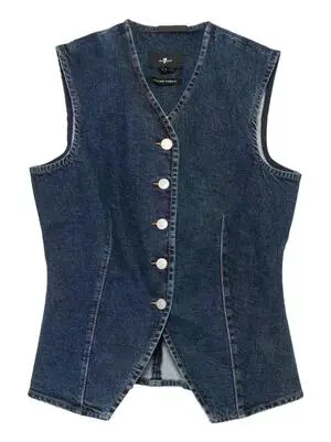 7 For All Mankind Button-up Denim Waistcoat - Blue