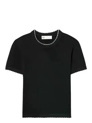 Tory Burch Scalloped-trim Knitted T-shirt - Black