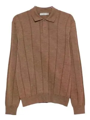 Canali Ribbed Polo Sweater - Brown