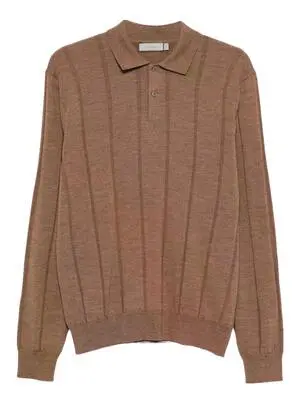 Canali Ribbed Polo Sweater - Brown