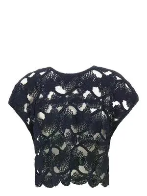 KANGRA Short-sleeve Crocheted Cardigan - Blue