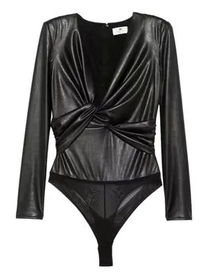 Elisabetta Franchi Faux-leather Bodysuit With Twist Detail - Black