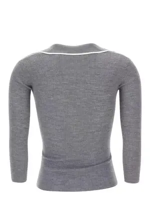 Elisabetta Franchi Ribbed-knit Logo-embroidered Polo Shirt - Grey