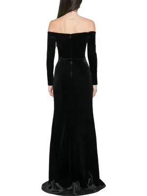 ADAMARIS Off-shoulder Maxi Dress With Rose Appliqu - Black