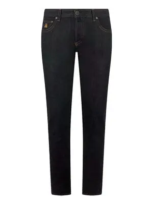 MOORER Slim-fit Jeans With Contrast Topstitching - Blue