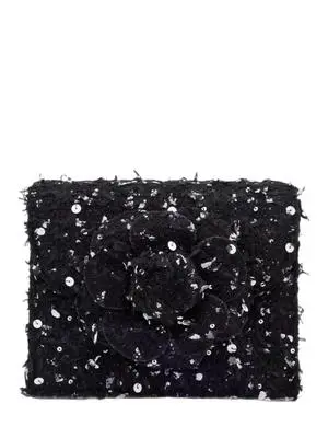 Oscar De La Renta Sequined Floral Appliqué Clutch Bag - Black