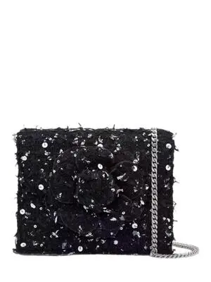 Oscar De La Renta Sequined Floral Appliqué Clutch Bag - Black