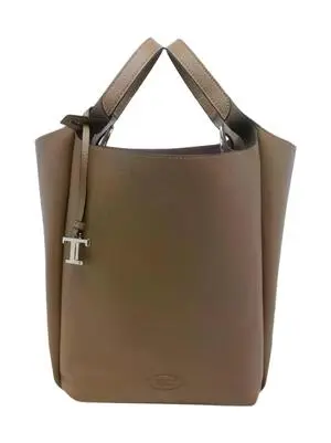 TOD'S Leather Bucket Bag With T Timeless Charm - Brown