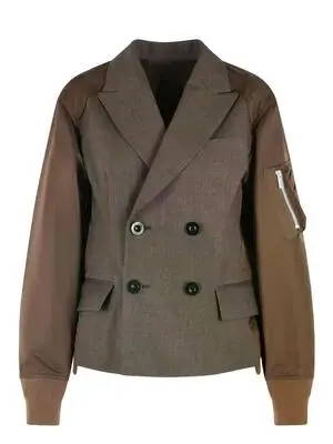 Sacai Double-breasted Panelled Jacket - Brown