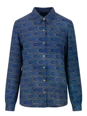 LAURA URBINATI Geometric Print Long-sleeved Shirt - Blue