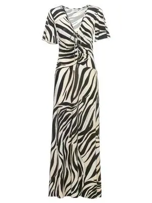Marella Zebra-print V-neck Drawstring Maxi Dress - Black