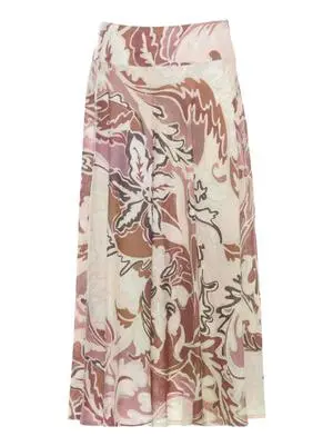 Marella Abstract Print Linen Midi Skirt - Red
