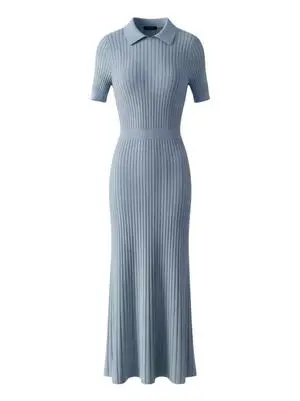 Gabriela Hearst Ribbed Knit Polo-collar Midi Dress - Blue