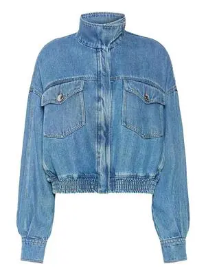 Sportmax Denim Jacket With High Neck And Elasticated Waist - Blue