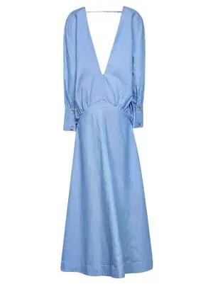 BATAKOVIC Plunging V-neck Gathered Midi Dress - Blue