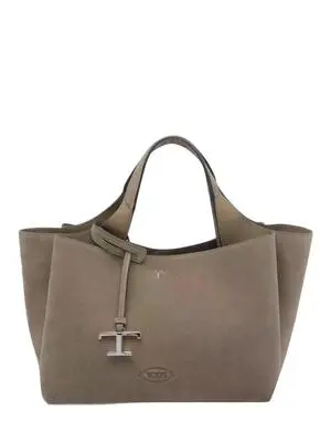 TOD'S T-logo Suede Tote Bag - Neutrals