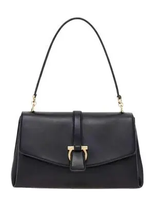 FERRAGAMO Small Mia Leather Shoulder Bag - Black