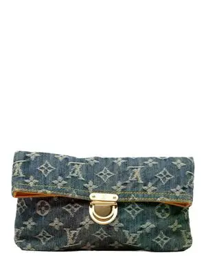 LOUIS VUITTON Monogram Denim Pochette Plate Clutch Bag - Blue