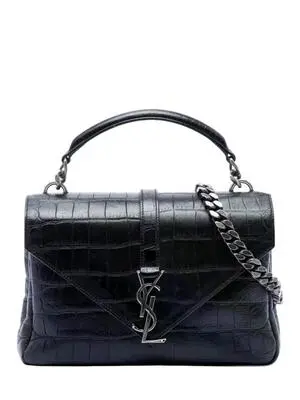 Saint Laurent Saint Laurent Medium Monogram College Satchel In Croc Embossed Leather Black