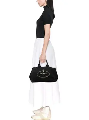 Prada Prada Large Canvas Canapa Logo Tote Satchel Black