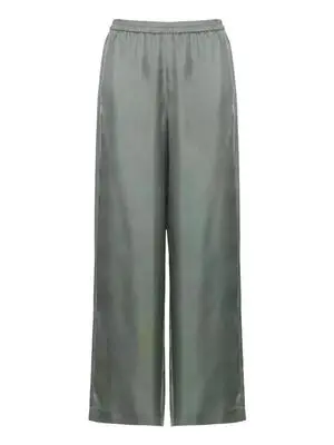 Marella Monochrome Silk Wide Leg Trousers - Green