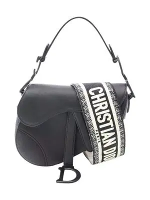 Dior Leather Mini Saddle Shoulder Bag With D-initial Charm - Black