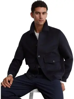 REISS Wool-blend Flap-pocket Bomber Jacket - Navy