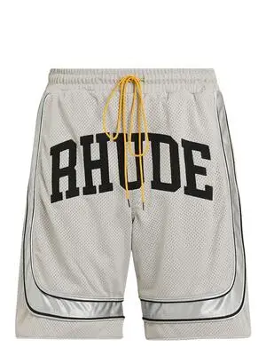 Rhude Baggy Mesh Collegiate Logo Shorts - Gray