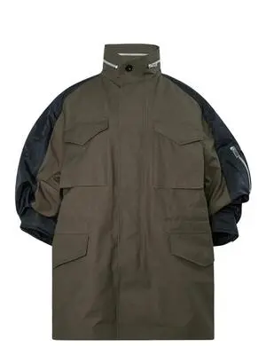 Sacai Cotton Weather Jacket With Nylon Paneling - Brown