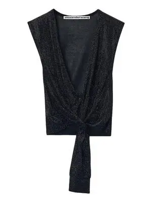 Alexander Wang Crystal Deep V-neck Knotted Top - Black