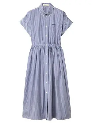 Miu Miu Vertical Stripe Poplin Midi Dress - Blue