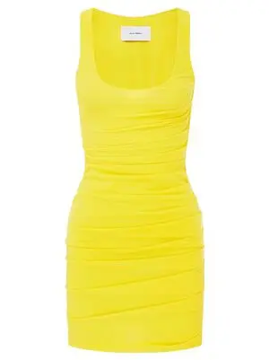 Alex Perry Ruched Singlet Mini Dress In Power Mesh - Yellow