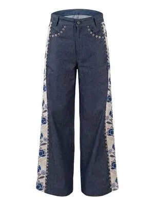 COLLECTED XX Kasur Patchwork Wide-Leg Jeans With Embellished Jacquard Panels