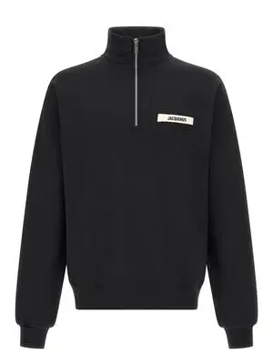 Jacquemus Le Camionneur Gros Grain Fleece Sweatshirt With Zip Closure - Black