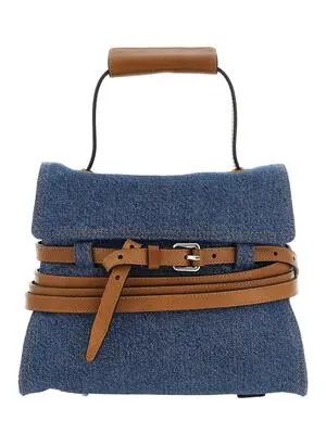 Moschino Tie Me' Denim Handbag With Leather Belts - Blue