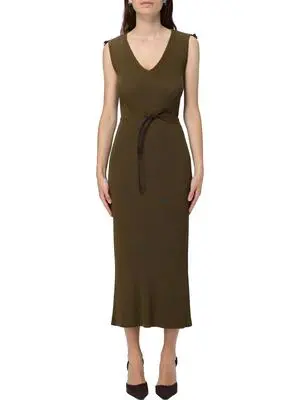 Max Mara Ribbed Knit Dress With Tie Detail - Green