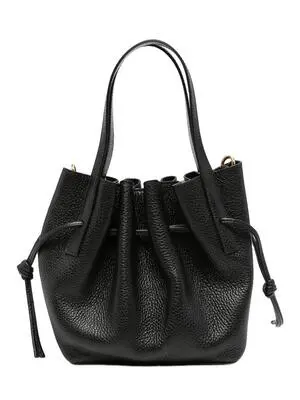 Yuzefi Pebbled Leather Drawstring Tote Bag - Black