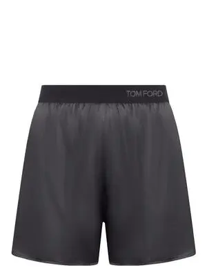 TOM FORD Silk Satin Shorts With Jacquard Logo - Black