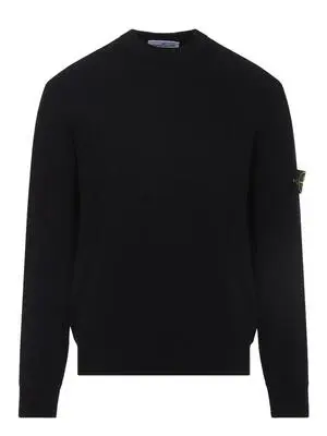 Stone Island Ribbed Knit Round Neck Long Sleeve Jumper - Black
