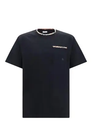 Burberry Cotton T-shirt With Check Trims - Black