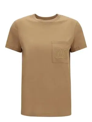 Max Mara Papaia Cotton T-shirt With Monogram Pocket - Beige