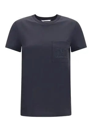 Max Mara Papaia Cotton T-shirt With Monogram Pocket - Black