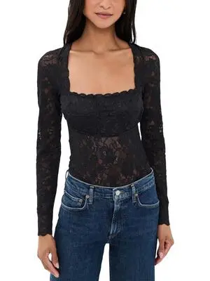 Cosabella Long Sleeve Lace Bodysuit - Black