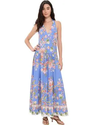 Hemant & Nandita Floral Print Halterneck Maxi Dress - Blue