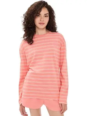 SPORTY & RICH Striped Crewneck Long Sleeve Tee - Flamingo Striped
