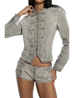 JADED LONDON Distressed Band Collar Drummer Jacket - Beige