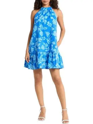 SUGARLIPS Della Floral Print Sleeveless Mini Dress - Blues