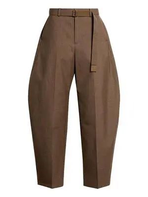 Sacai Silk & Cotton Barrel Leg Trousers - Brown