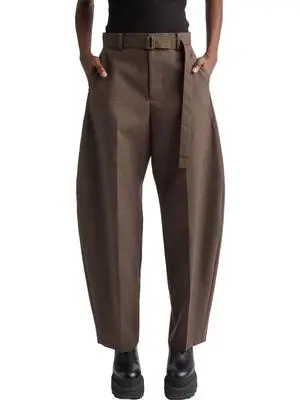 Sacai Silk & Cotton Barrel Leg Trousers - Brown