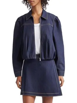 Cinq À Sept Estella Denim Jacket With Puffed Shoulders - Indigo